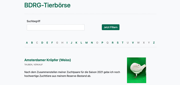 Tierverkaufsbörse des BDRG - Verband Deutscher Rassetaubenzüchter e.V.